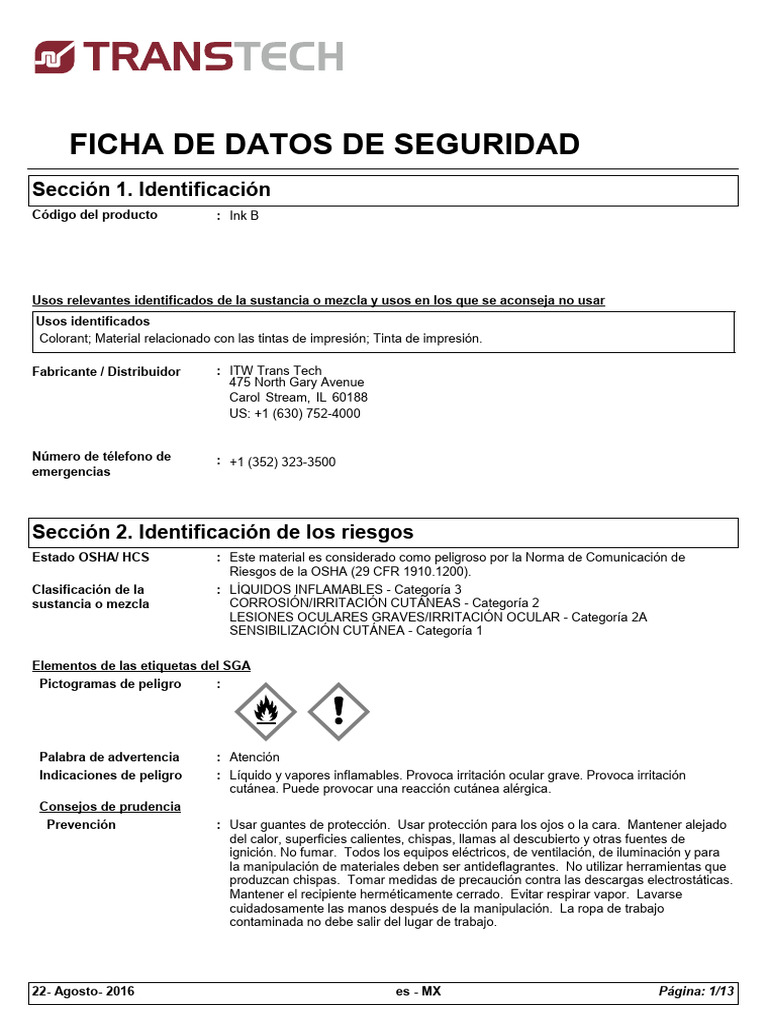 Hoja de Seguridad | PDF | Química | Seguridad y salud ocupacional