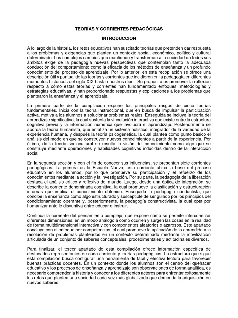 Teorías y Corrientes Pedagógicas | PDF | Aprendizaje | Enseñando