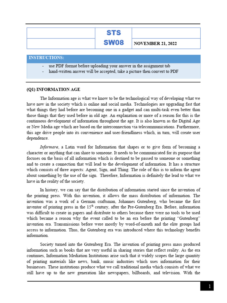 STS - Information Age | Download Free PDF | Mass Media | Social Media