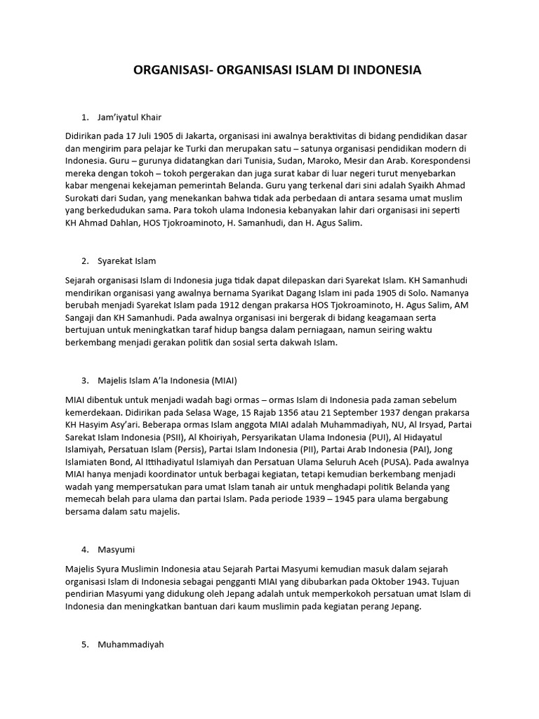 Organisasi-Organisasi Islam Di Indonesia | PDF Organisasi-Organisasi Islam Di Indonesia | PDF