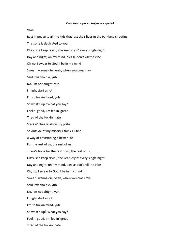Canción Hope en Ingles y Español | PDF