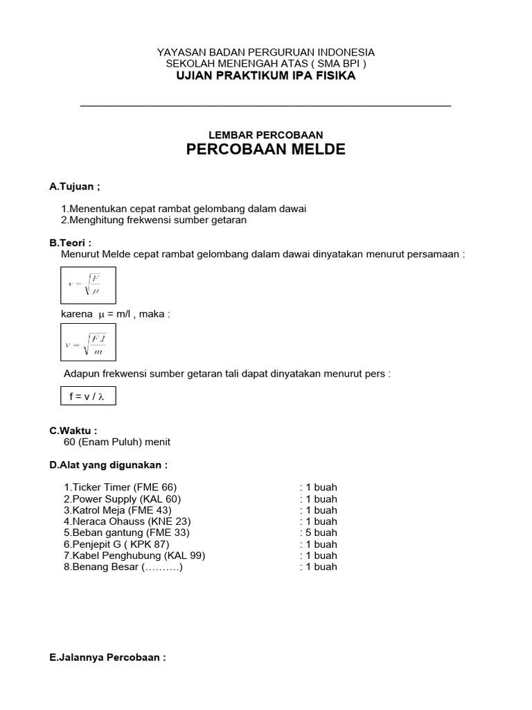 Petunjuk Praktikum Percobaan Melde | PDF
