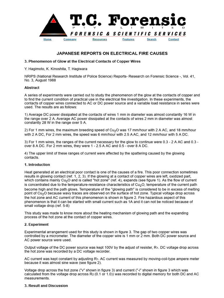 T.C. Forensic - JAPANESE REPORTS ON ELECTRICAL FIRE CAUSES - Abstract 3 ...