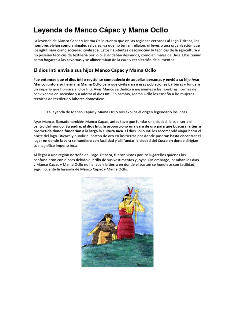 Leyenda de Manco Cápac y Mama Ocllo | PDF