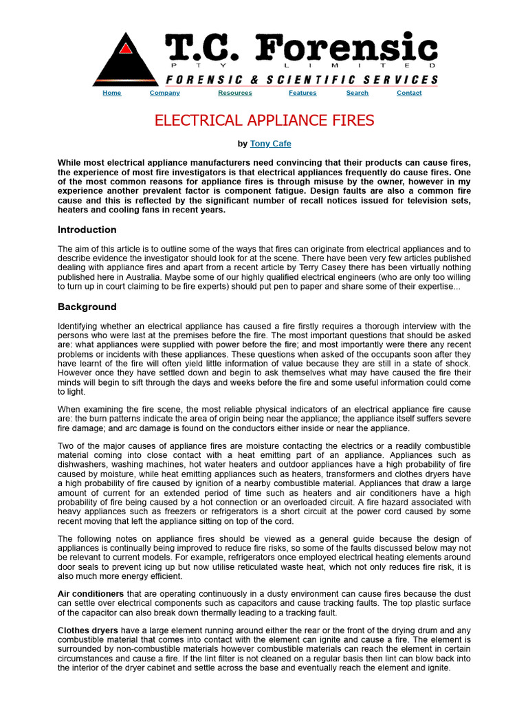 T.C. Forensic - Article 8 - Electrical Appliance Fires | PDF | Refrigerator | Home Appliance