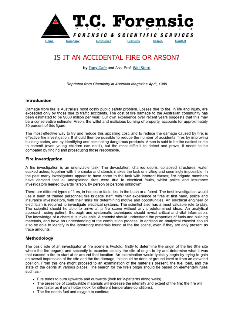 T.C. Forensic - Article 3 - Is It An Accidental Fire or Arson | PDF ...