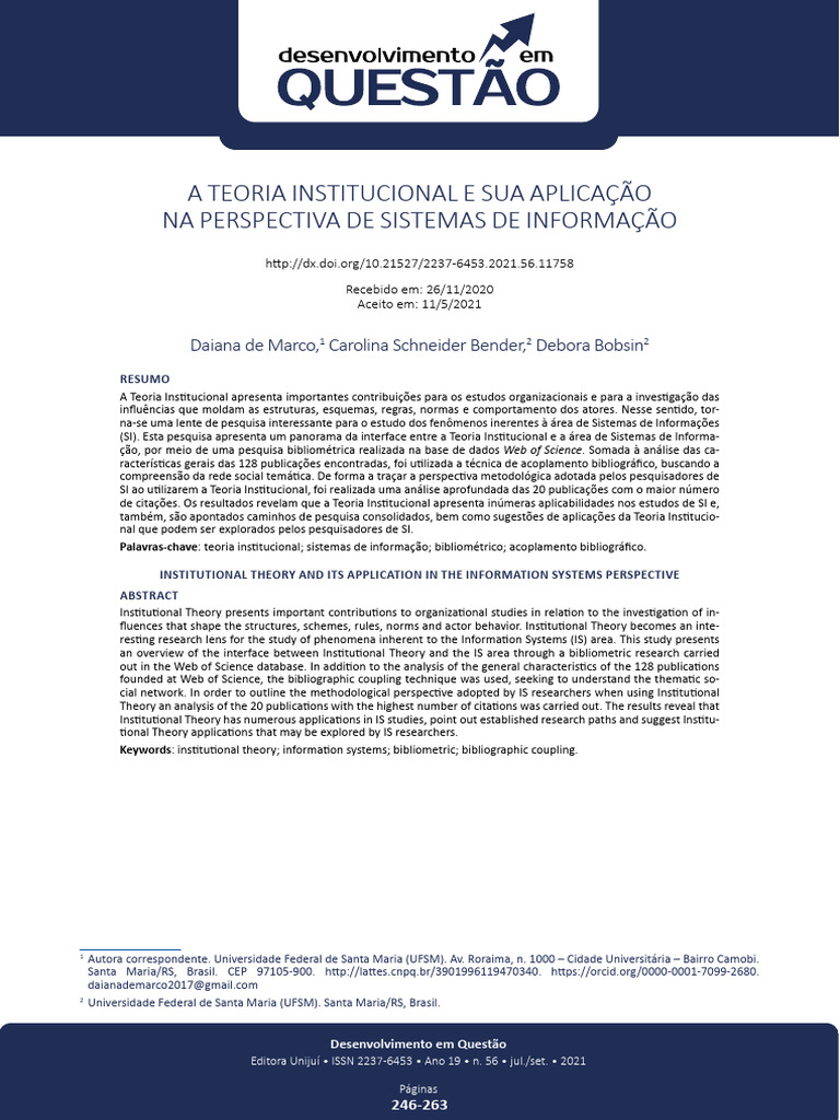 A Teoria Institucional e Sua Aplicação Na Perspectiva de Sistema de ...