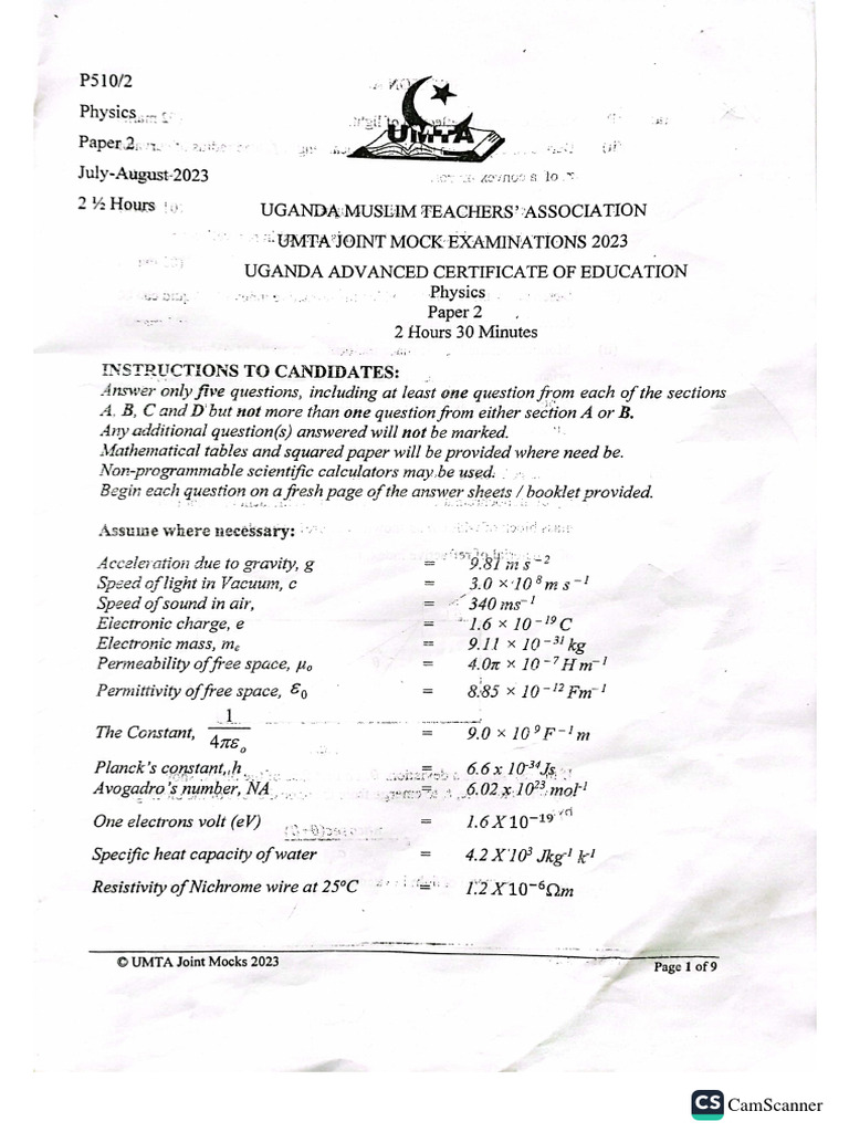 Umta Marking Guide 2023 Phy2 | PDF
