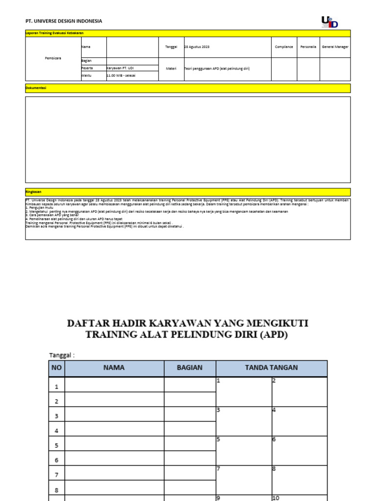 Dokumentasi Dan Daftar Hadir Training Apd | PDF