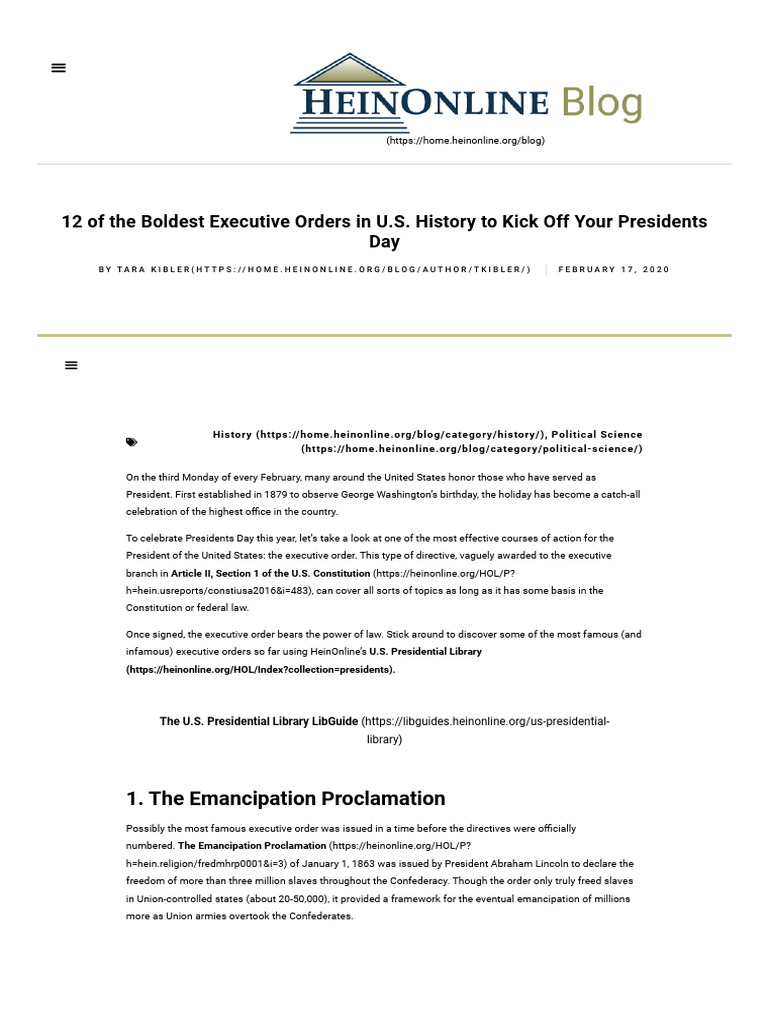 12 of The Boldest Executive Orders in U.S. History To Kick Off Your ...