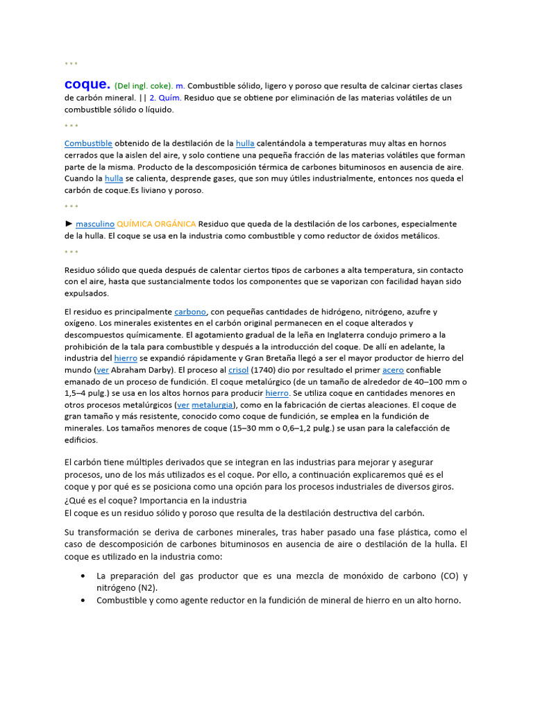 Coque | PDF | Coca-Cola (Combustible) | Sector secundario de la economía
