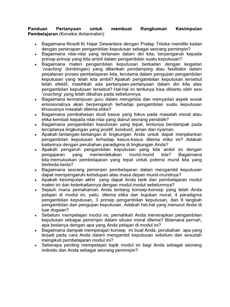 Panduan Pertanyaan Untuk Membuat Rangkuman Kesimpulan Pembelajaran | PDF | Pengembangan Diri ...