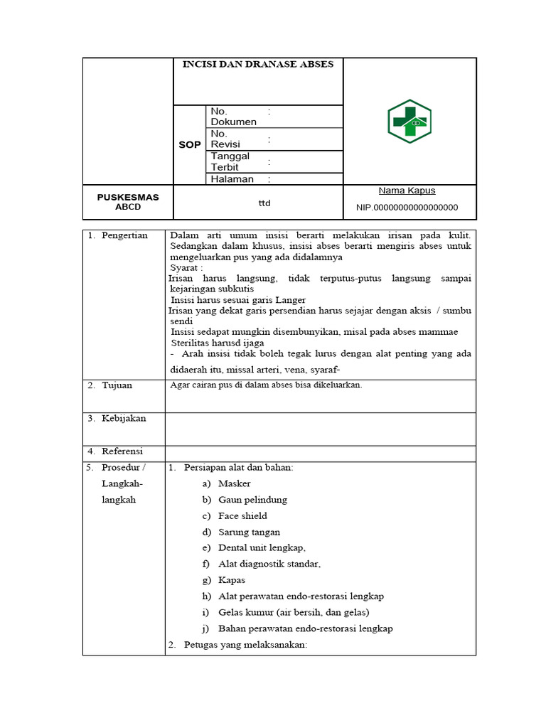 SOP INSISI DAN DRAINASE ABSES | PDF