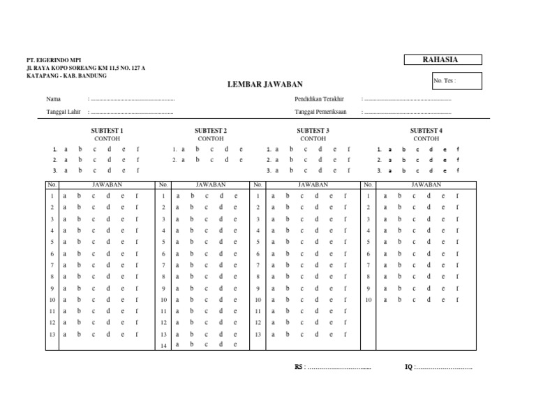 Lembar Jawaban CFIT | PDF