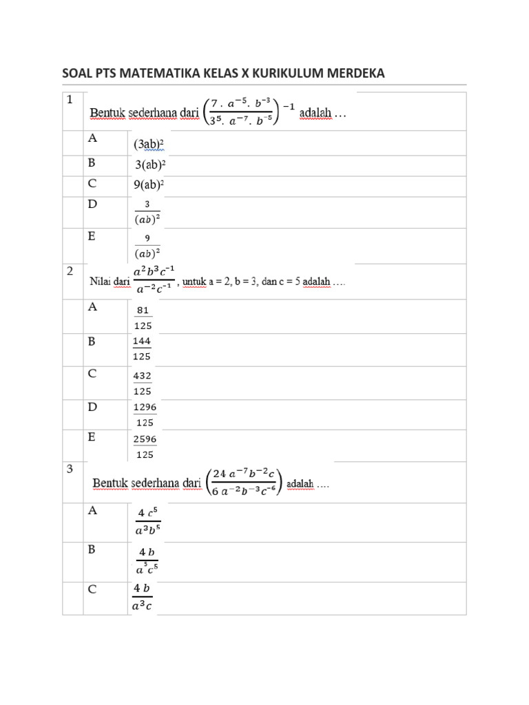 Soal PTS Mat Kelas X Kurmer | PDF