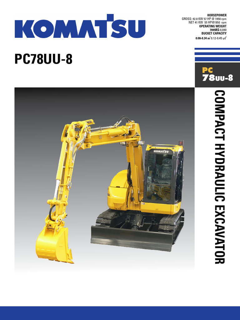 Komatsu PC78UU-8 Excavator Specs | PDF | Horsepower | Mechanical ...