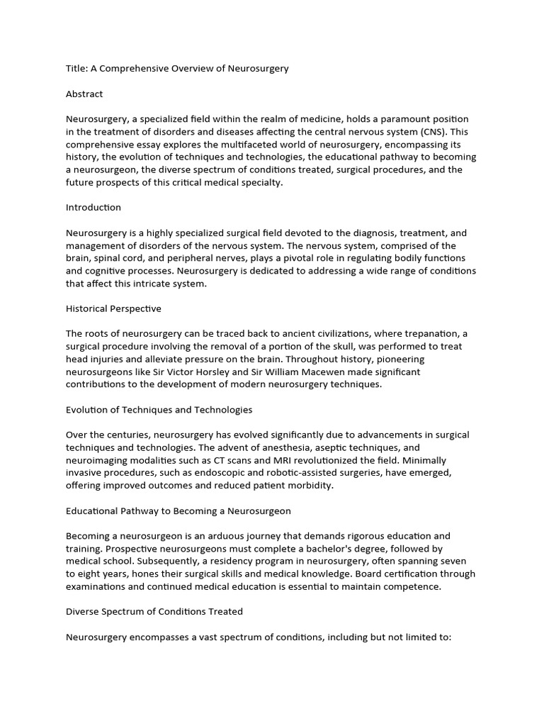 The Field of NROS | PDF | Neurosurgery | Causes Of Death