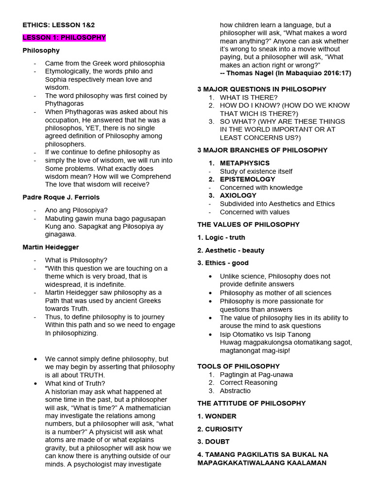 Ethics Lesson 1&2 | PDF | Reason | Morality