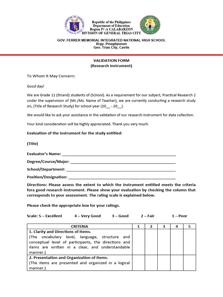 Validation Form - Research Instrument Quali | PDF