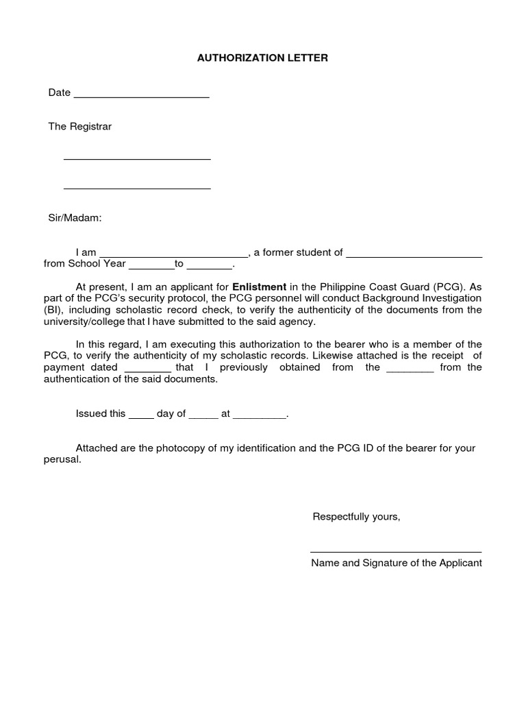 AUTHORIZATION LETTER - Bi ENLISTMENT | PDF