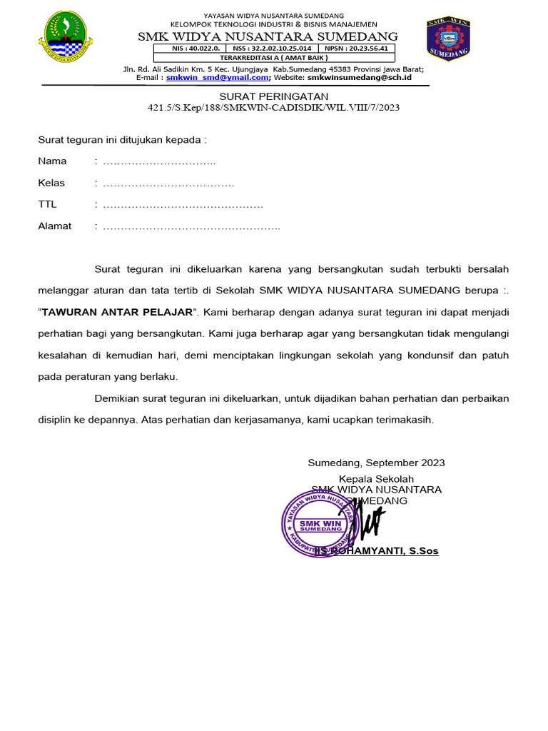 Format Surat Peringatan Dan Teguran | PDF