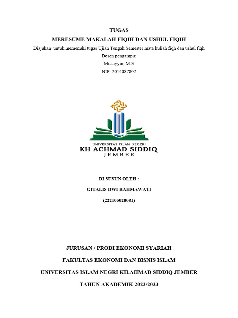 Tugas Uts Resume Makalah Fiqh&Ushul Fiqh | PDF