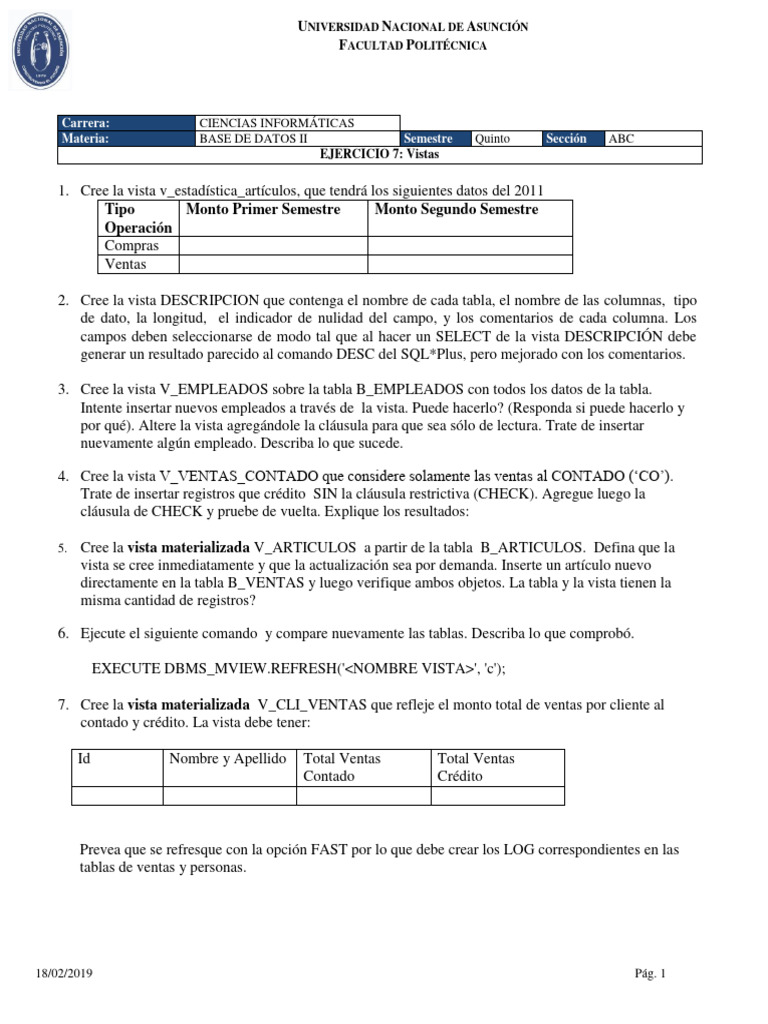 BD2 Ejer07 Vistas | PDF | SQL | Gestión de datos