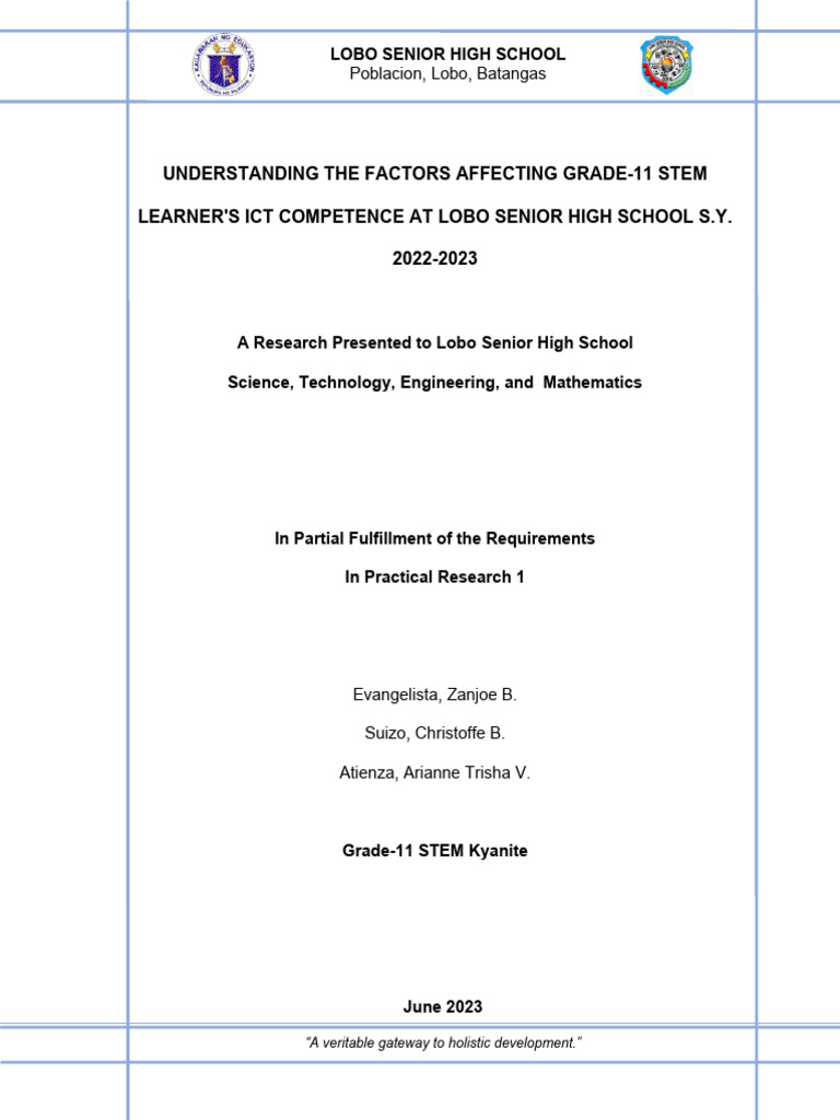 Understanding The Factors Affecting ICT Competence of Learners' at Lobo ...
