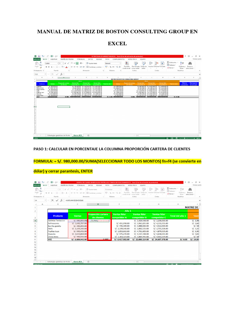 Manual de Matriz de Boston Consulting Group en Excel | PDF