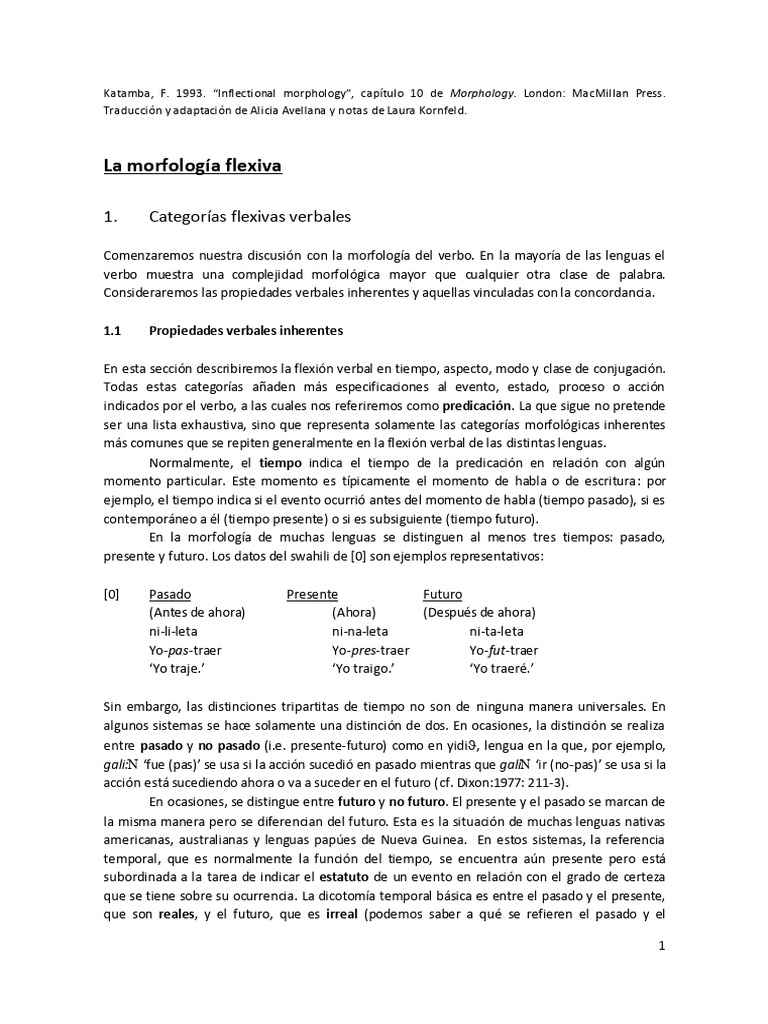 Katamba La Morfologia Flexiva | PDF | Artes del Lenguaje y Comunicación