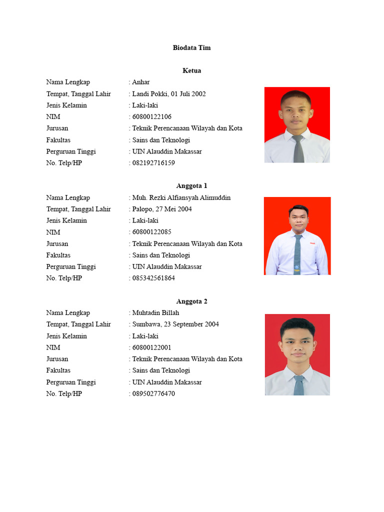 Biodata Tim UIN Alauddin Makassar | PDF