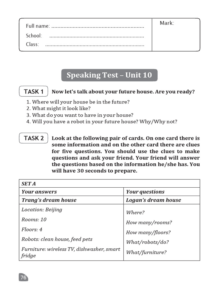 Speaking Test - Unit 10 | PDF