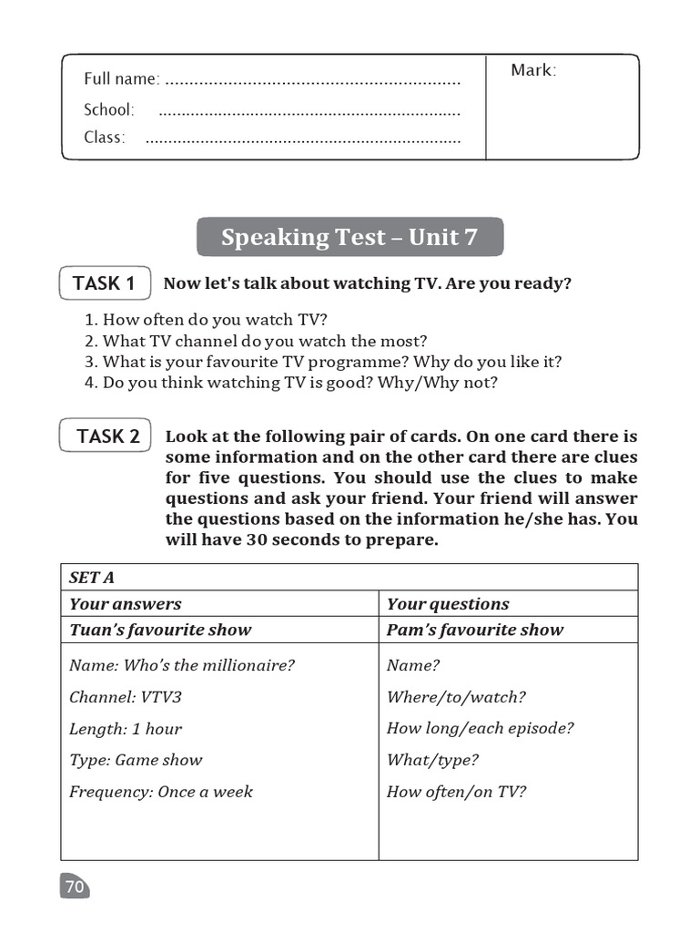 Speaking Test - Unit 7 | PDF