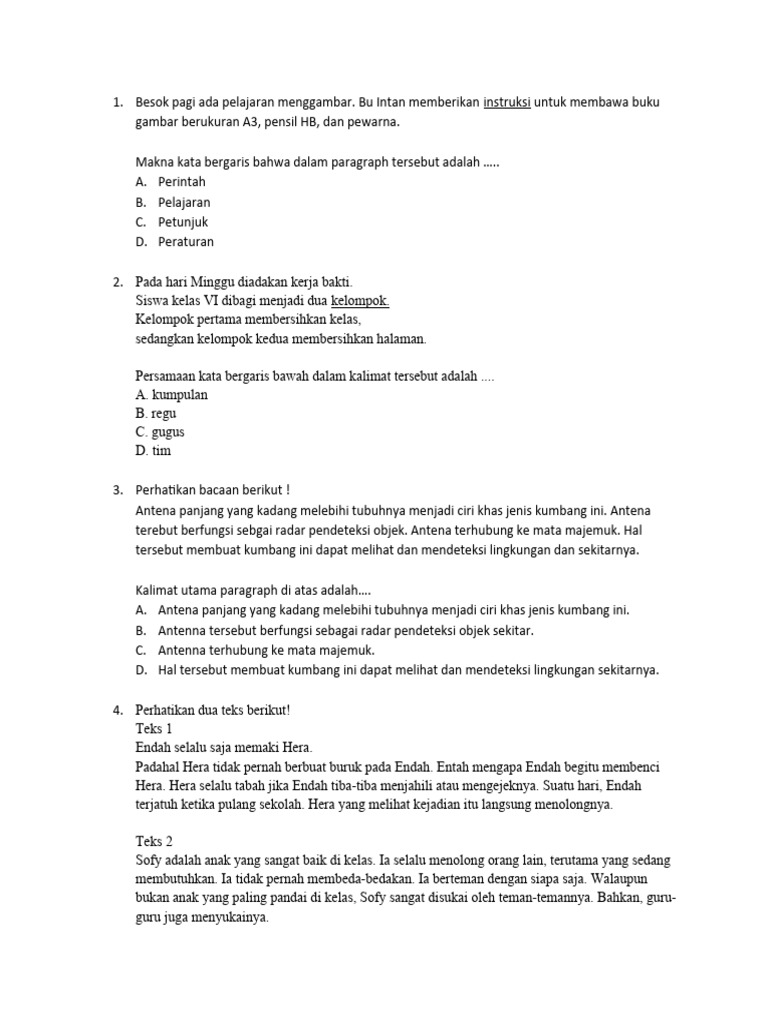 Soal Ujian Bahasa Indonesia Ketik | PDF | Perjalanan | Seni & Disiplin Bahasa