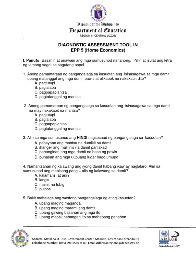 EPP5 - HE - Assessment - Region - III - Gapan City - Edited Final | PDF