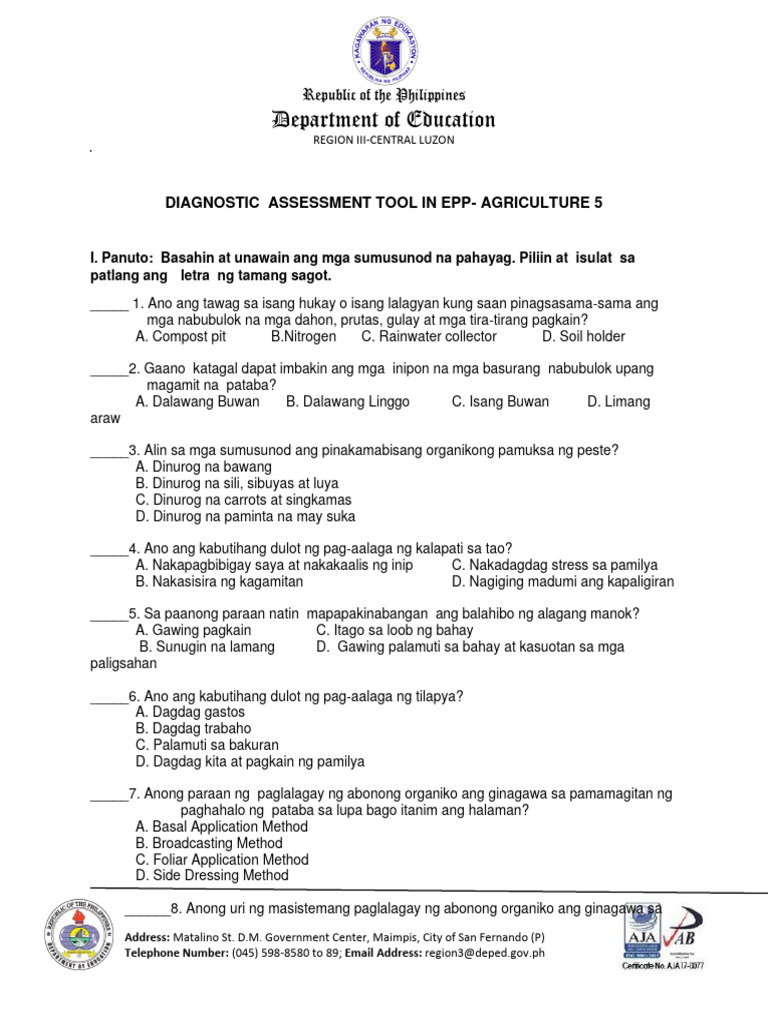 EPP5 - AGRI - Assessment - Region - III - Gapan City - Edited Final | PDF