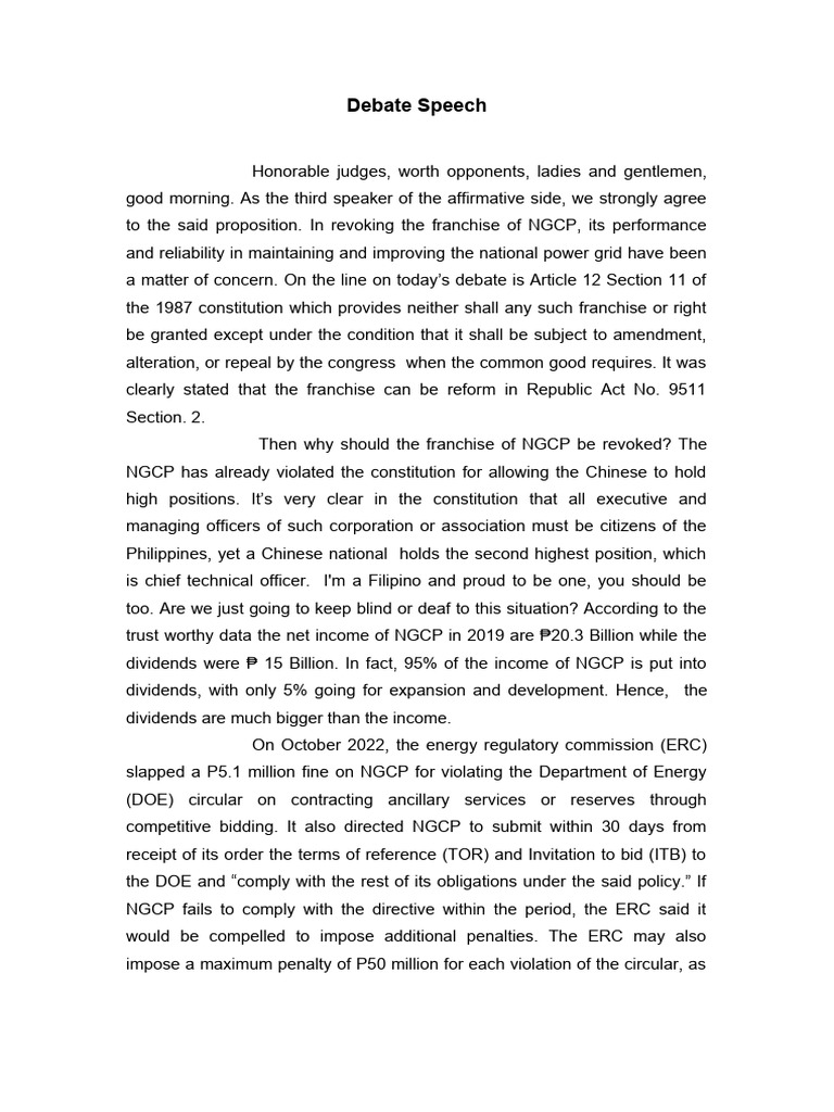 Debate Speech Pdf