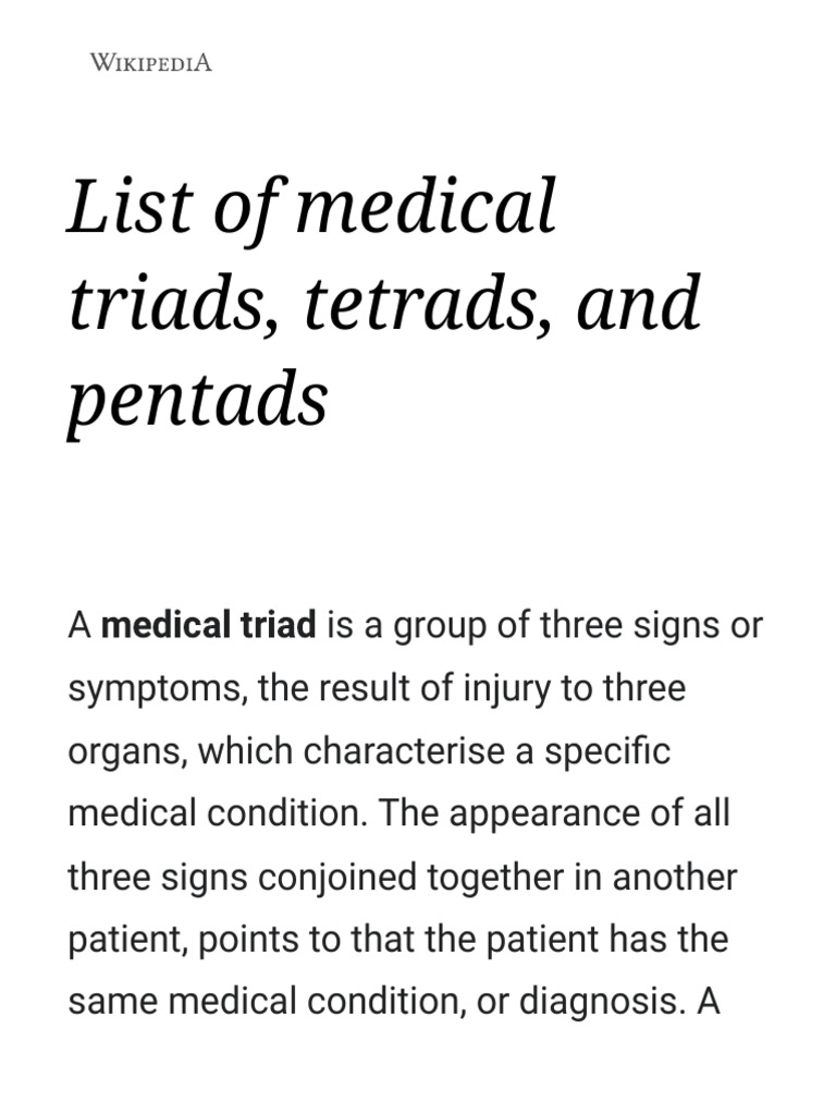 Medical Triads, Tetrads, and Pentads | PDF | Clinical Medicine ...
