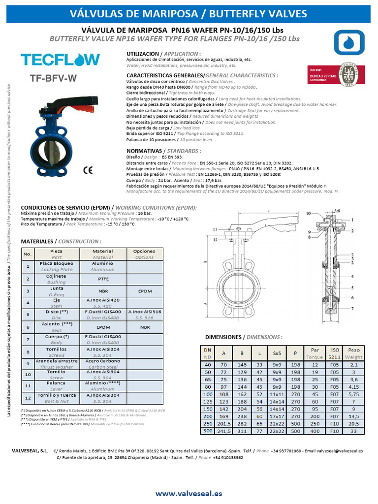 TecFlow TF BFV W PN161 | PDF