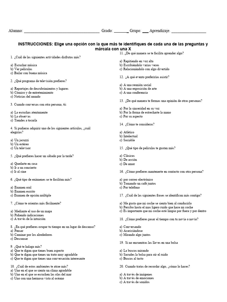 Evaluación de Canales de Aprendizaje | PDF