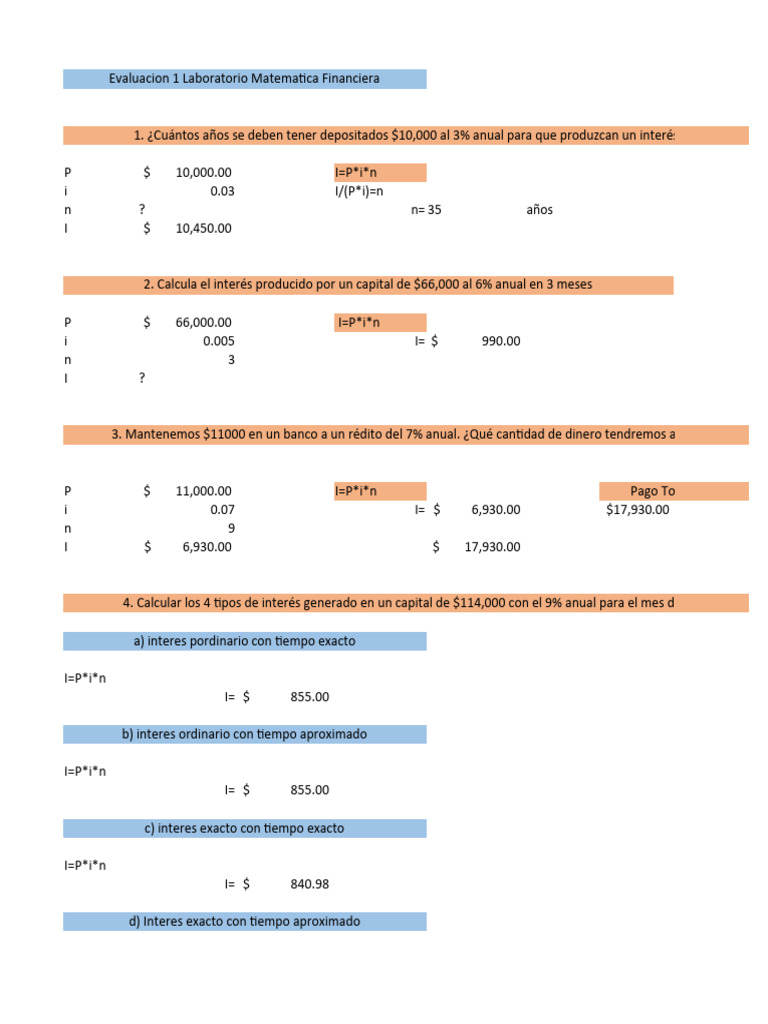 Evaluacion 1 Mate Financiera Liliana Gonzalez | Descargar gratis PDF | Interés | Bancario