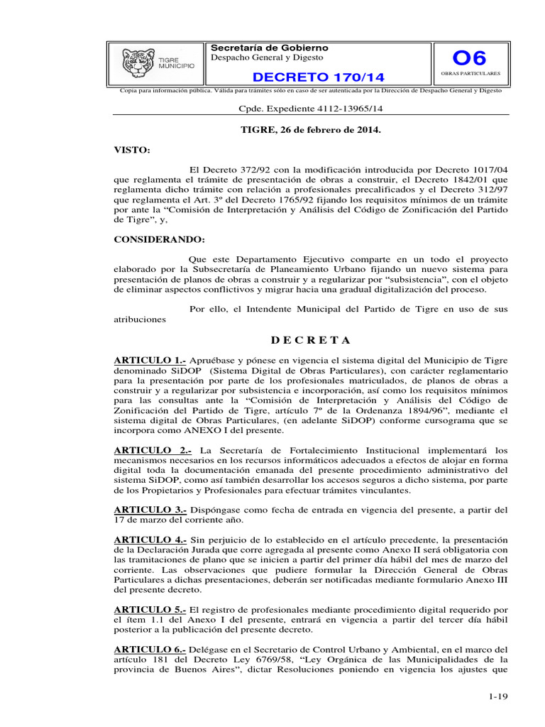 ObrasParticulares Decreto 170 14 | PDF