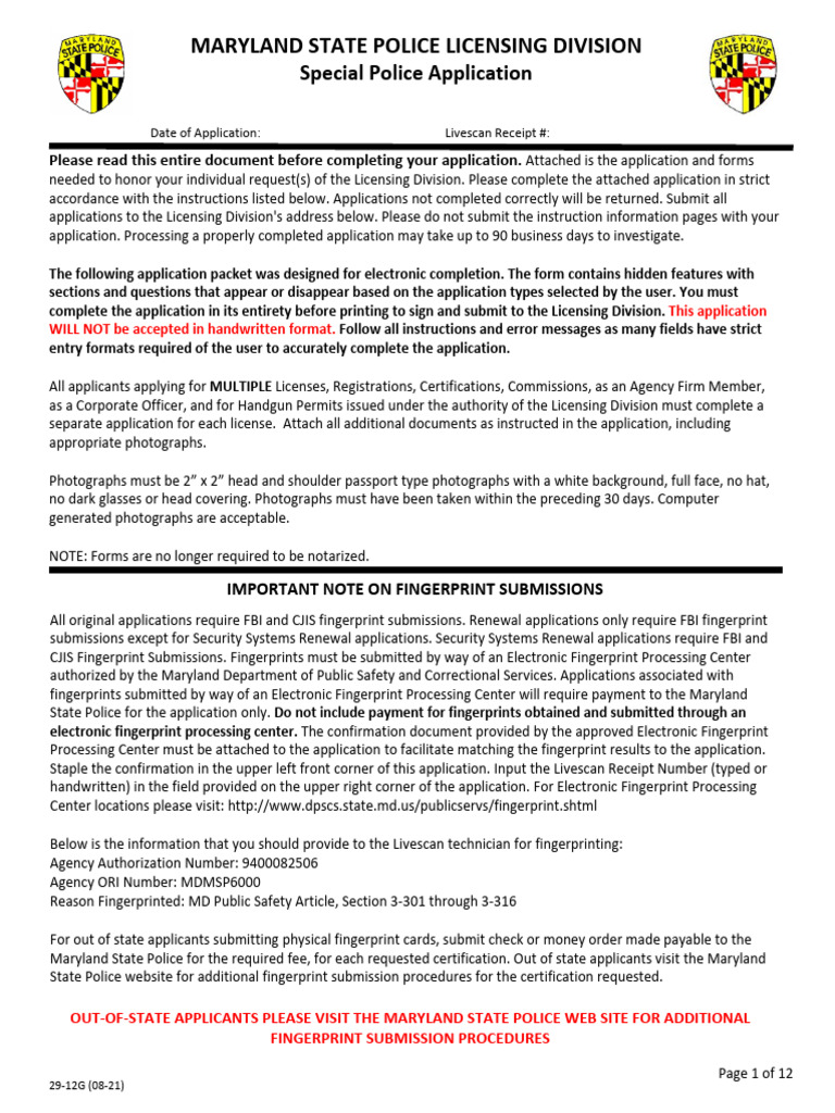 Maryland State Police Application Guide | PDF | Identity Document ...