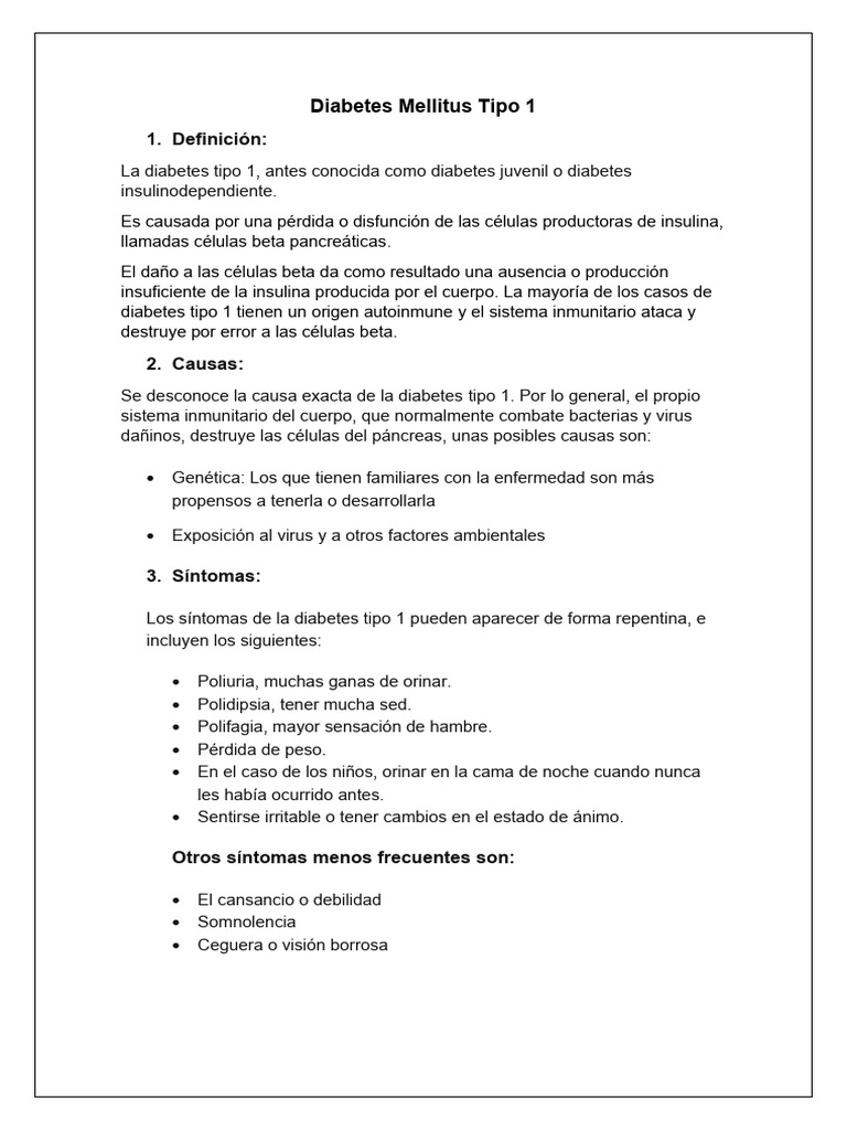 Diabetes Mellitus Tipo 1 | PDF | Diabetes | Insulina