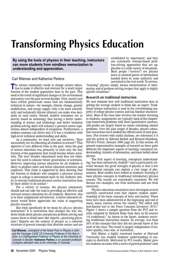 Wieman2005 Transforming Physics Education PhysicsToday | PDF | Thought | Simulation