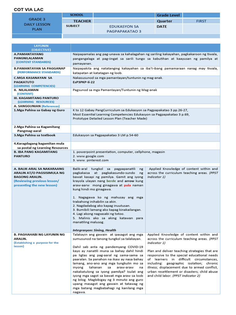 COT ESP3 DLP 1stQ | PDF
