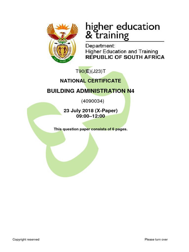 N4 Building Administration August 2018 | PDF | Economies | Business