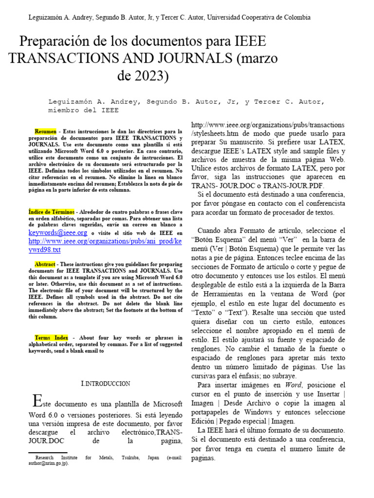 Formato Presentacion Laboratorios Ieee Es | PDF | Microsoft Word ...