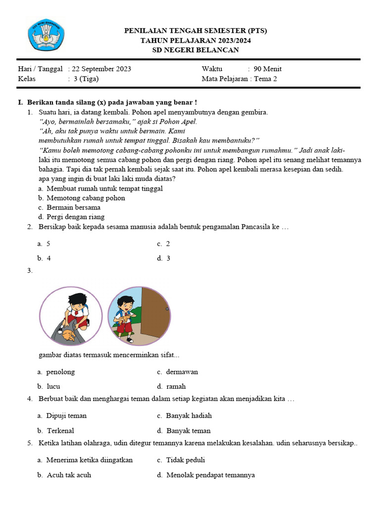 Soal PTS Kelas 3 Tema 2 | PDF