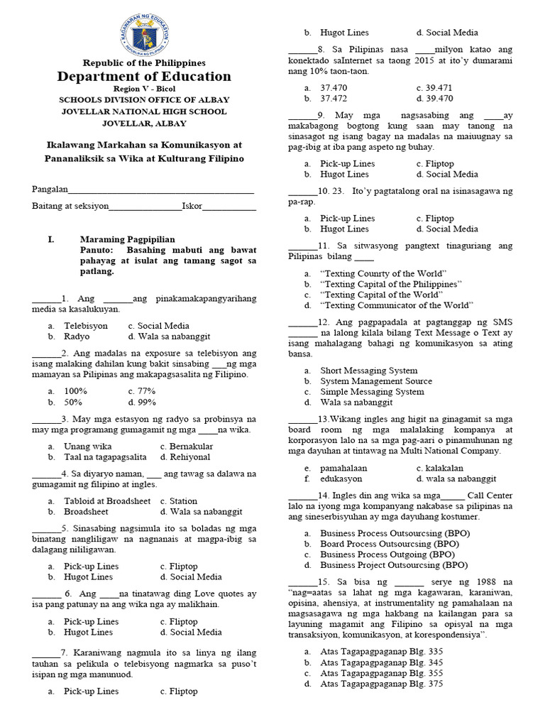 2nd Q Exam | PDF